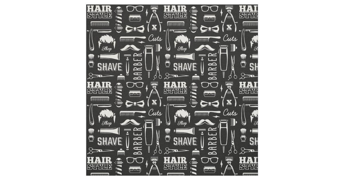 Barber Shop Hair Stylist Pattern Fabric | Zazzle
