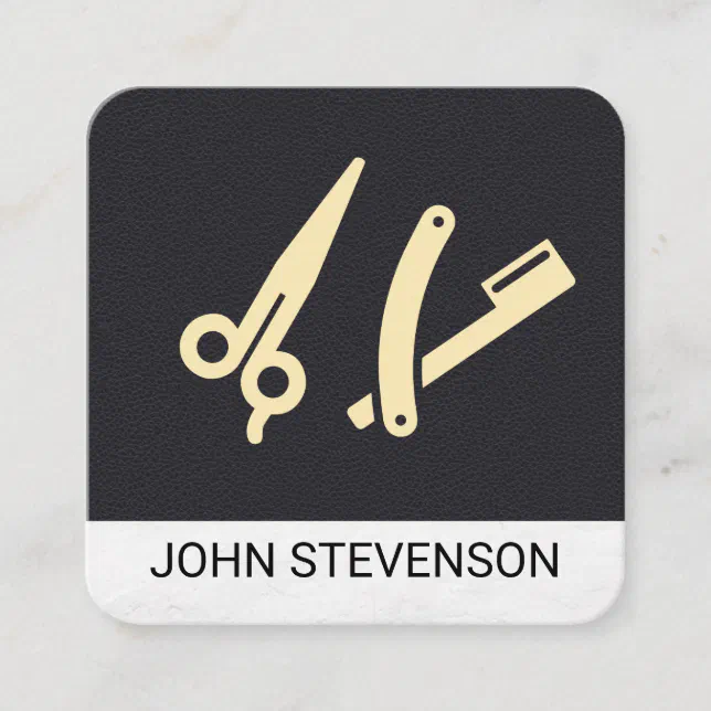 Barber Shop | Leather | Shave and Haircut Square Business Card | Zazzle