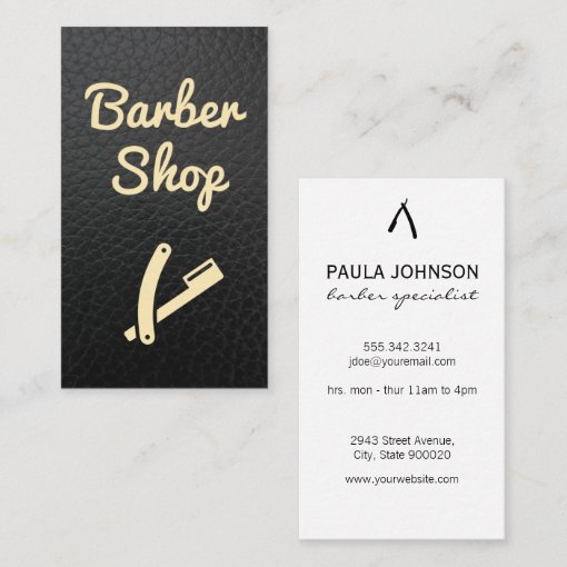Barber Shop Leather | Shaving Blade Business Card | Zazzle