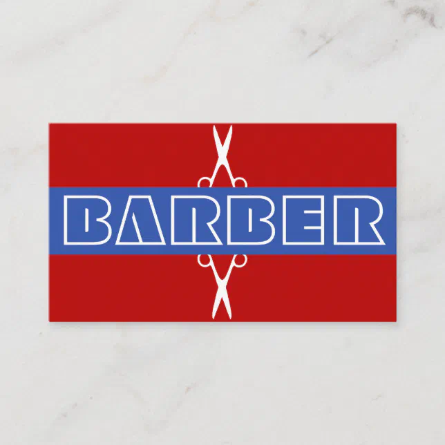 Barber shop modern white red blue business card | Zazzle