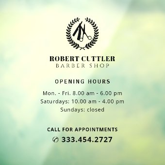 Barber shop opening hours custom logo window cling | Zazzle