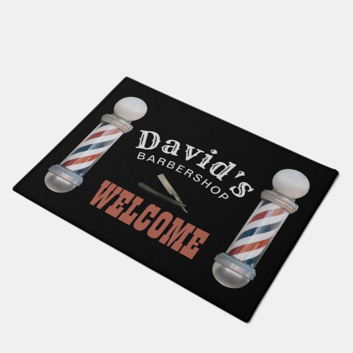 Barber Shop Poles Barbershop Hair Stylist Welcome Doormat | Zazzle