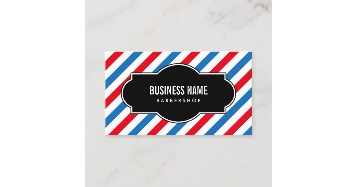 Barber Shop Professional Blue & Red Stripes Business Card | Zazzle