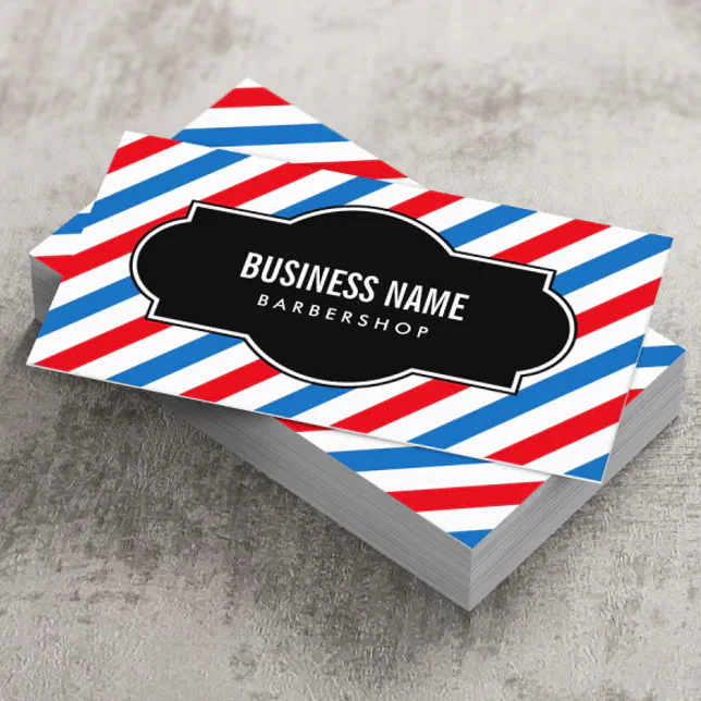 Barber Shop Professional Blue & Red Stripes Business Card | Zazzle