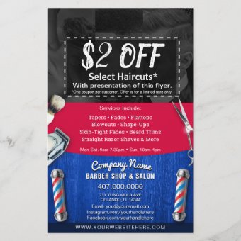 Barber Shop & Salon Customizable Coupon Template Flyer | Zazzle