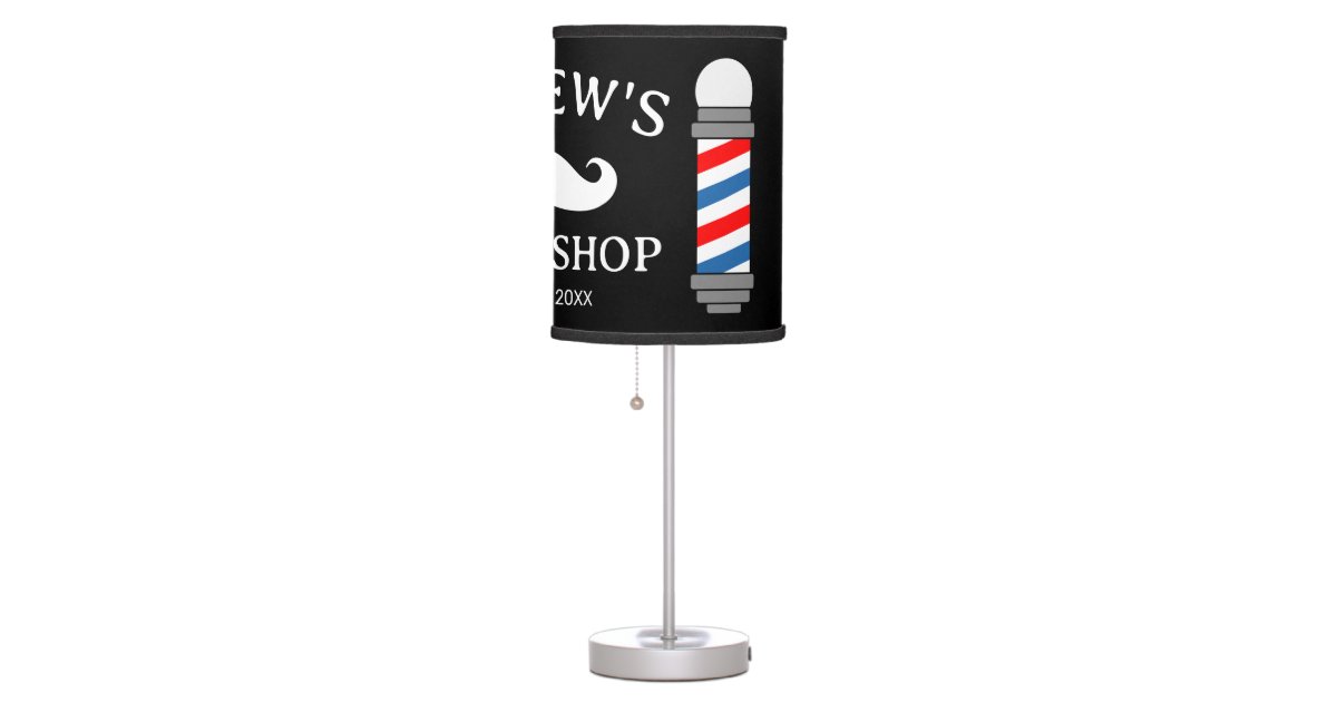 Barber shop table lamp with custom business name | Zazzle