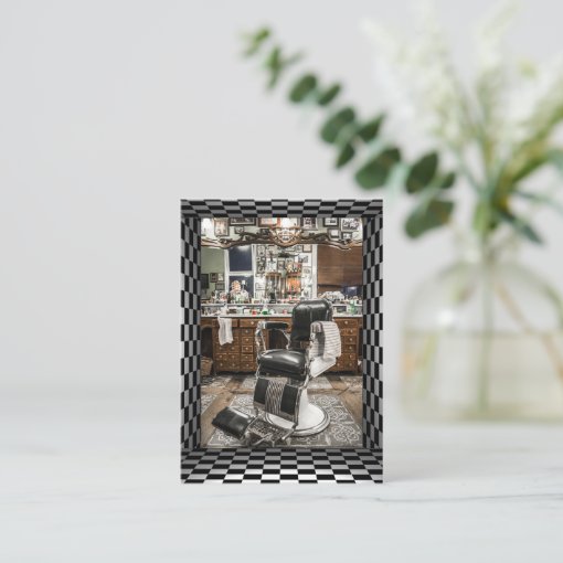 Barber Shop Vintage Black, White, Checkers Business Card | Zazzle