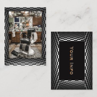 Barber Shop Vintage Black, White, Checkers Business Card | Zazzle
