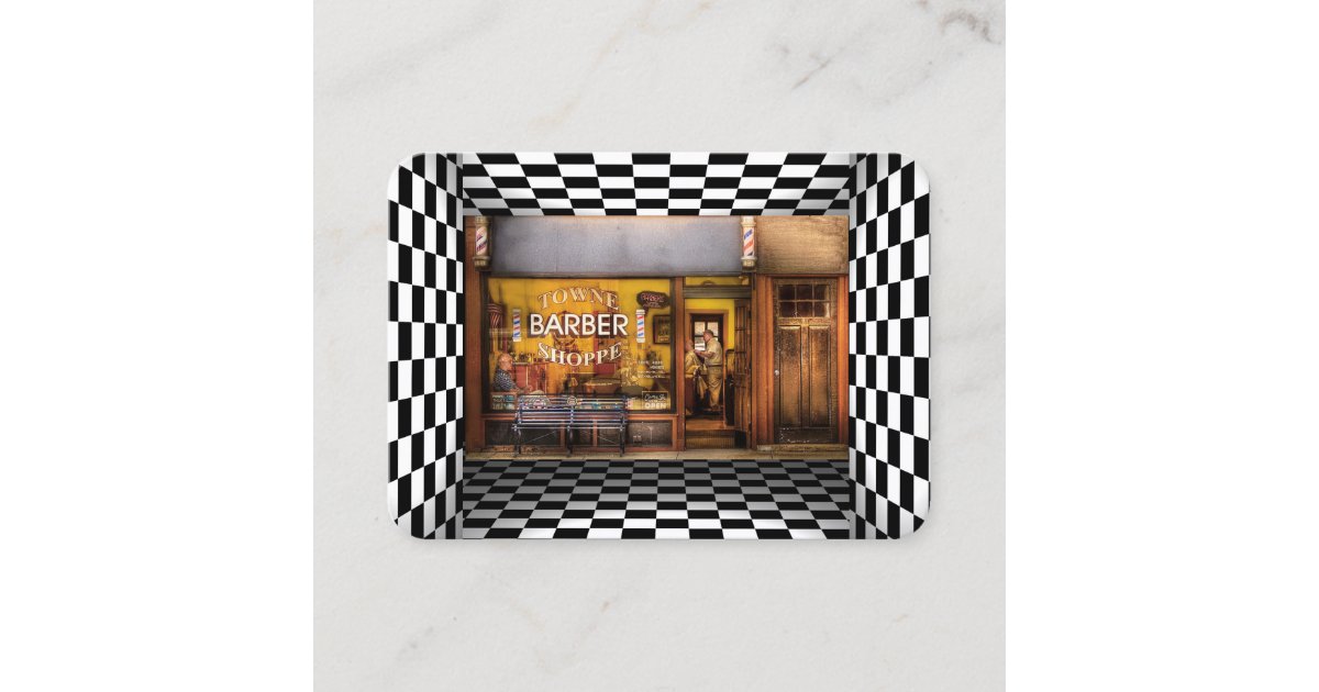 Barber Shop Vintage Black, White, Checkers Business Card | Zazzle