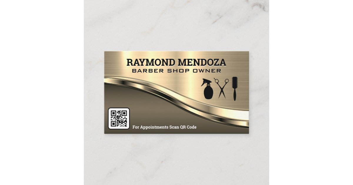 Barber Tools | QR Code | Metallic Business Card | Zazzle