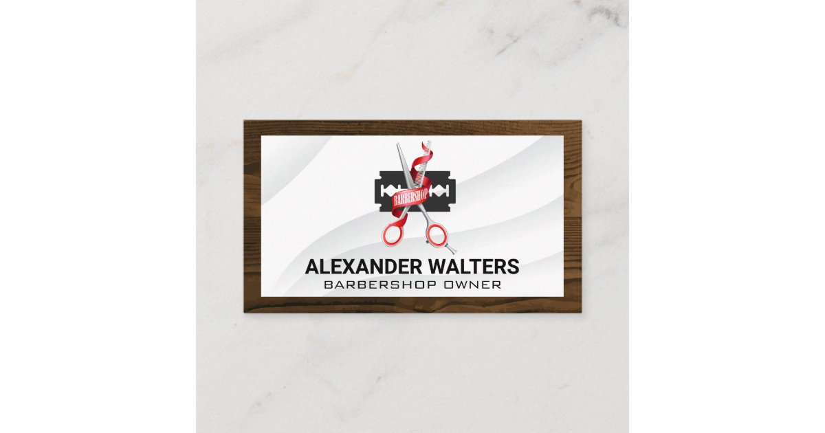 Barber Tools Wood Trim Border Business Card | Zazzle