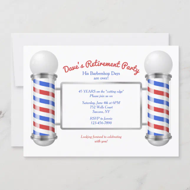 Barber's Pole Retirement Party Invitation | Zazzle