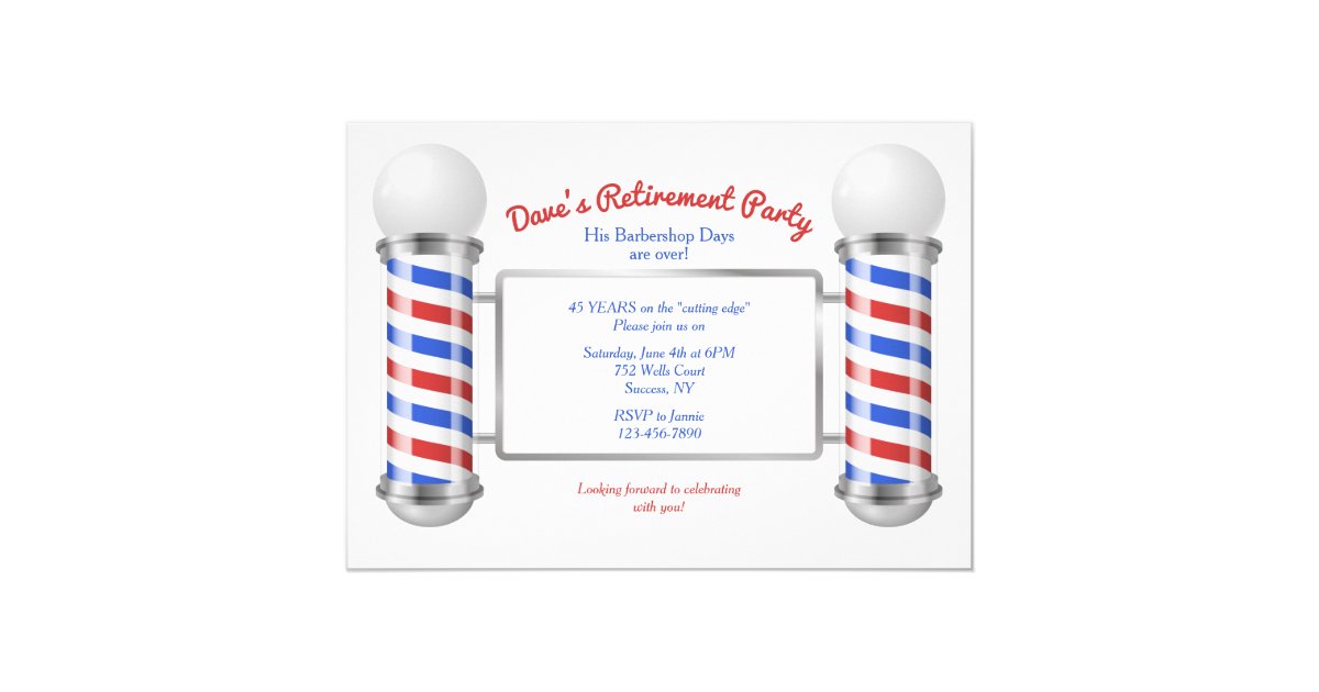 Barber's Pole Retirement Party Invitation | Zazzle.com