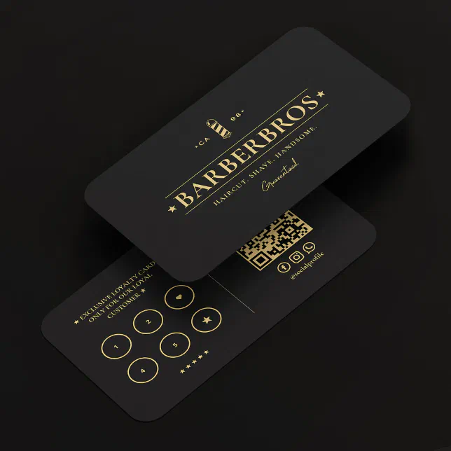 Barbershop Barber Pole Elegant Black Loyalty Business Card | Zazzle