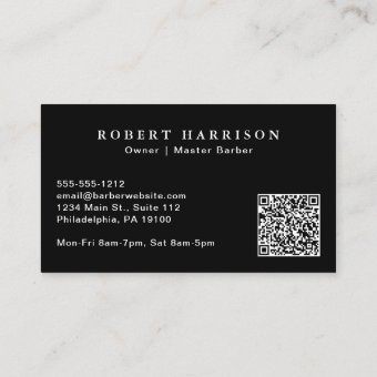 Barbershop Barber QR Code Black Business Card | Zazzle