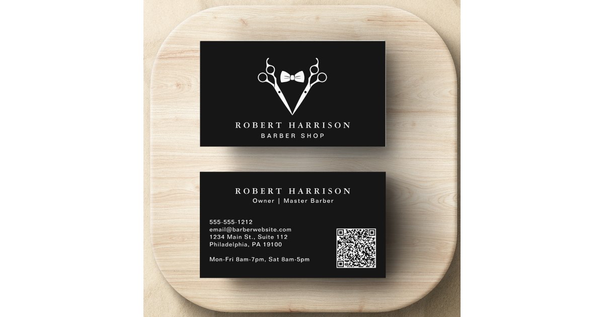 Barbershop Barber QR Code Black Business Card | Zazzle