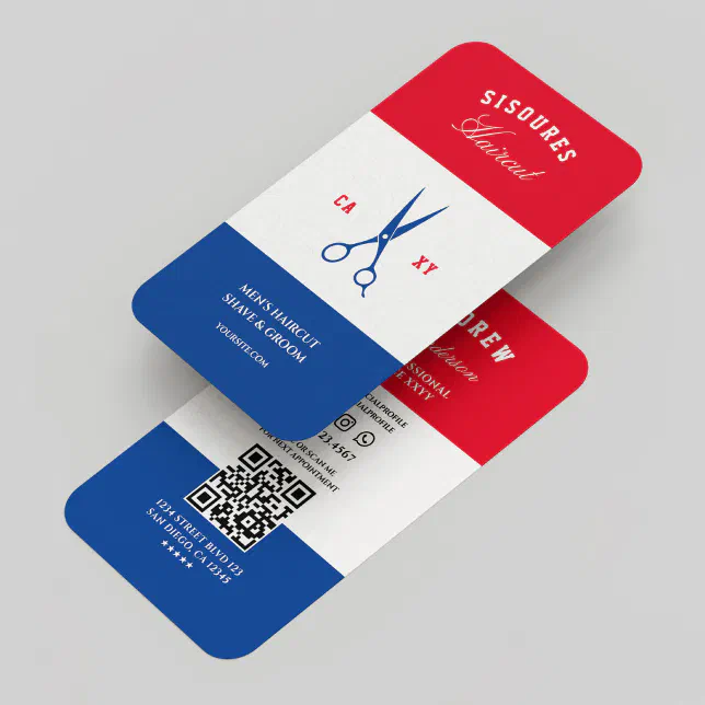 Barbershop Barber Red White Blue Modern Business Card | Zazzle