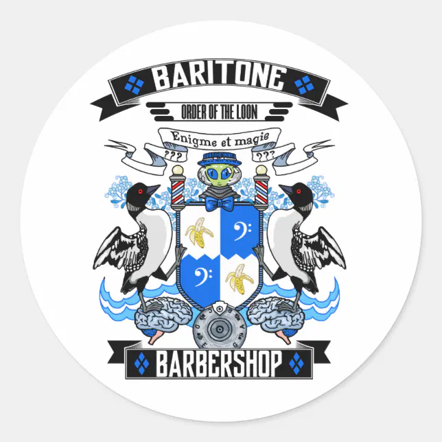 Barbershop Baritone Coat of Arms Classic Round Sticker | Zazzle