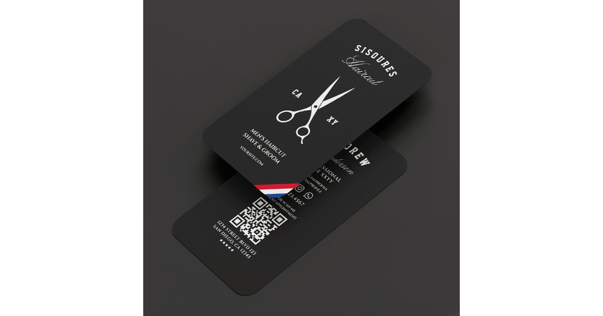 Barbershop Black Red Blue White Modern Barber Business Card | Zazzle