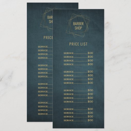 Barbershop elegant vintage gold and navy services menu | Zazzle