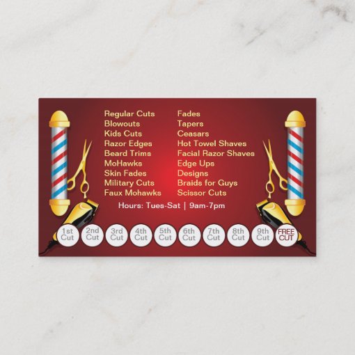 Barbershop Loyalty Card (Barber pole and clippers) | Zazzle