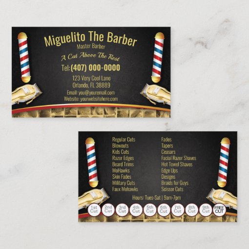 Barbershop Loyalty Card (Barber pole and clippers) | Zazzle