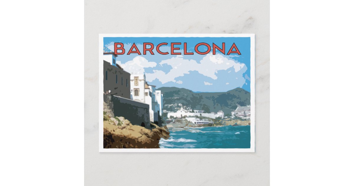 Barcelona coast, Spain vintage travel style Postcard | Zazzle