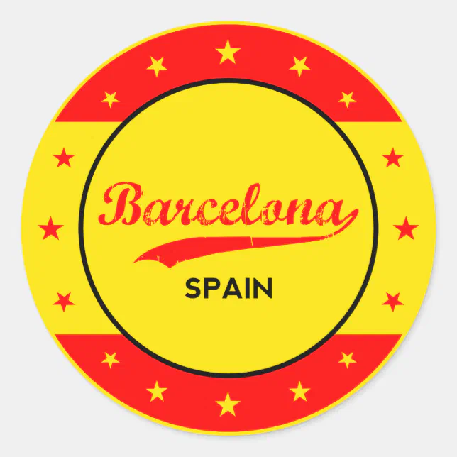 Barcelona design with flag of Spain colors Classic Round Sticker | Zazzle