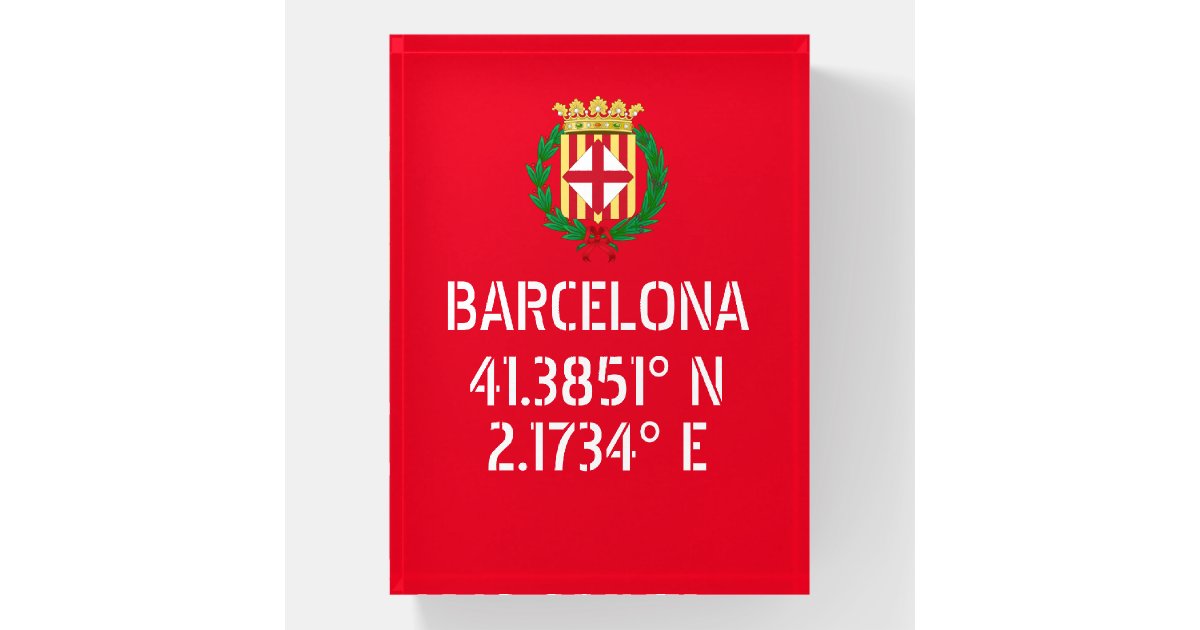 Barcelona Latitude Longitude Coat of Arms Paperweight | Zazzle