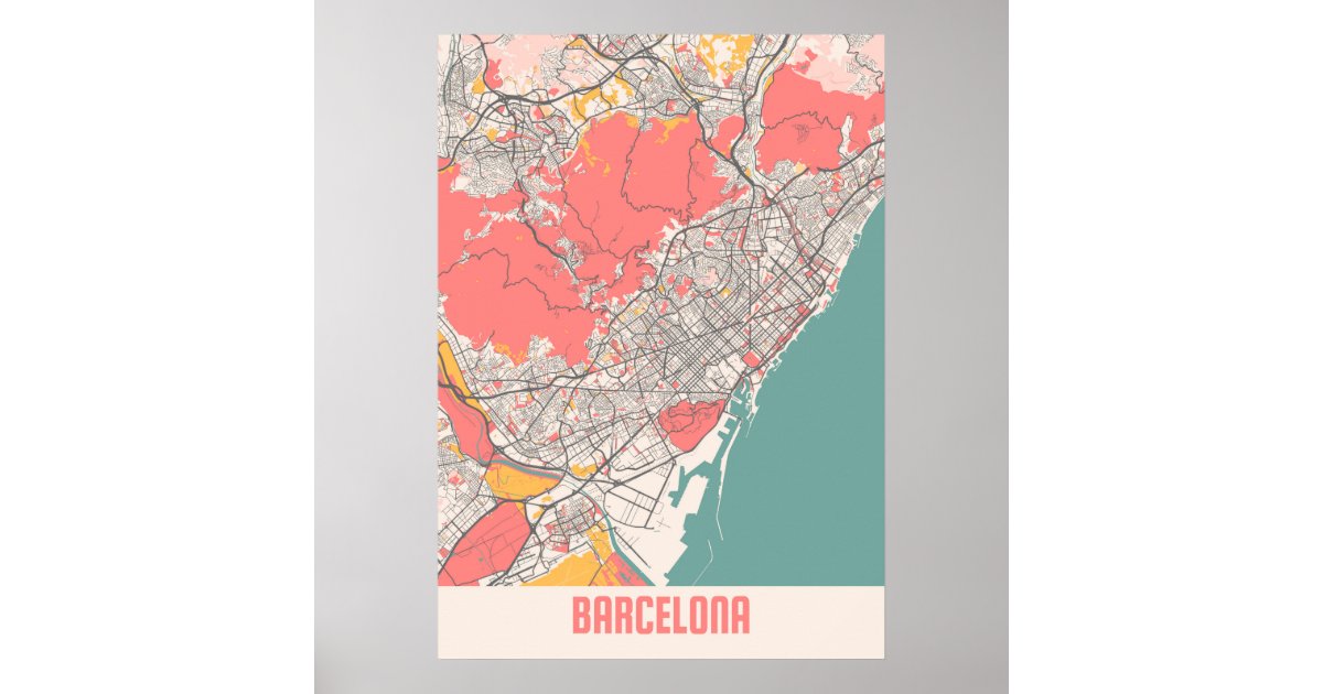 Barcelona - Spain Chalk City Map Poster | Zazzle