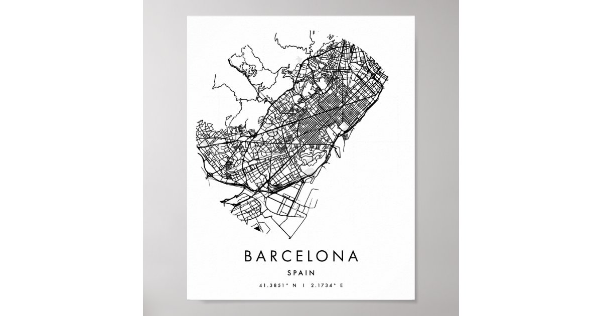 Barcelona Spain Minimal Modern Circle Street Map Poster | Zazzle