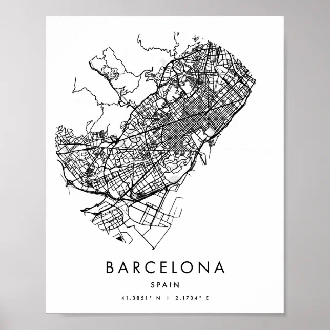 Barcelona Spain Minimal Modern Circle Street Map Poster | Zazzle