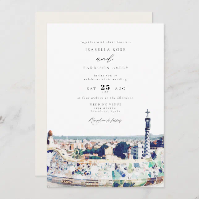 BARCELONA Spain Skyline Destination Travel Wedding Invitation | Zazzle