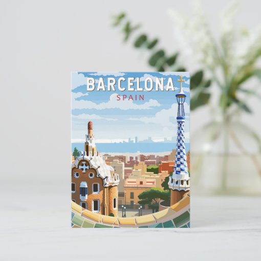 Barcelona Spain Travel Art Vintage Postcard | Zazzle