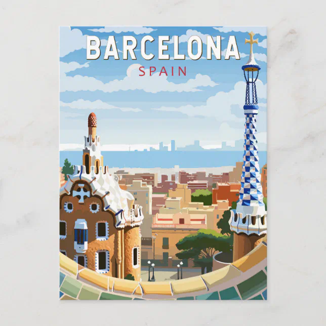 Barcelona Spain Travel Art Vintage Postcard | Zazzle