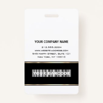 Barcode Photo Name ID Card Vertical Gold White Badge | Zazzle