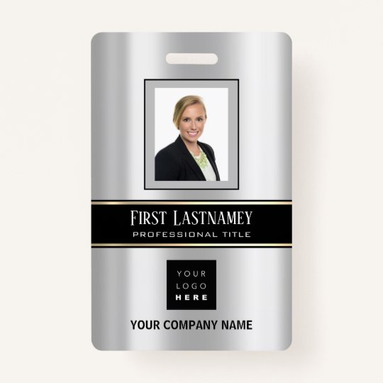 Barcode Photo Name ID Card Vertical Metal Gray Badge | Zazzle.com