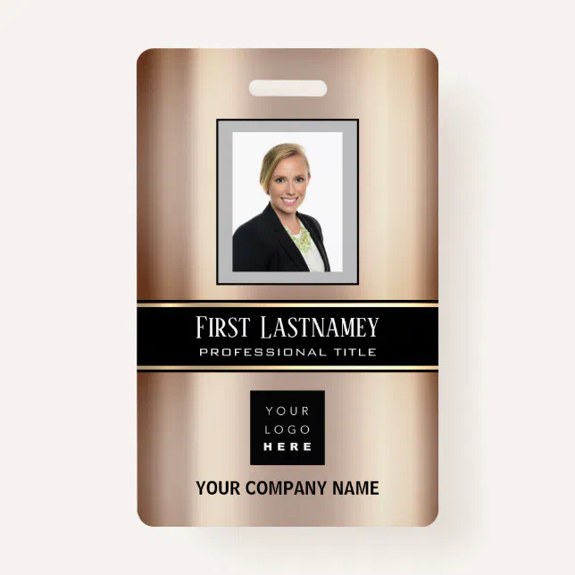 Barcode Photo Name ID Card Vertical Metal Rose Badge | Zazzle