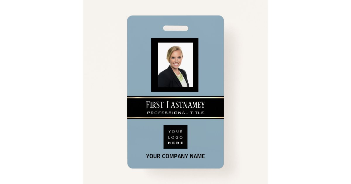 Barcode Photo Name ID Card Vertical Smoky Blue Badge | Zazzle