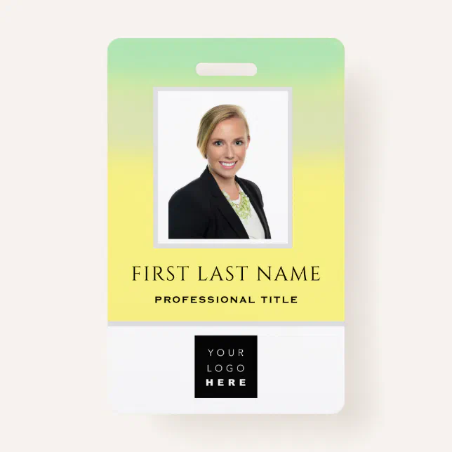 Barcode Photo Name ID Card Vertical Yellow Green Badge | Zazzle