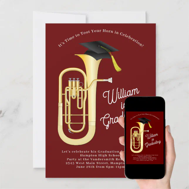 Baritone Musician Graduation Party Music Invitation | Zazzle