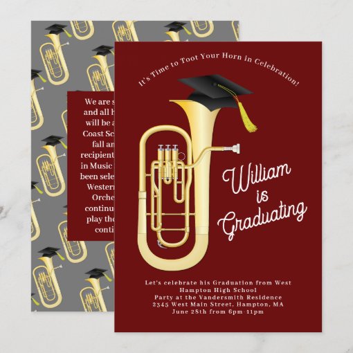 Baritone Musician Graduation Party Music Invitation | Zazzle