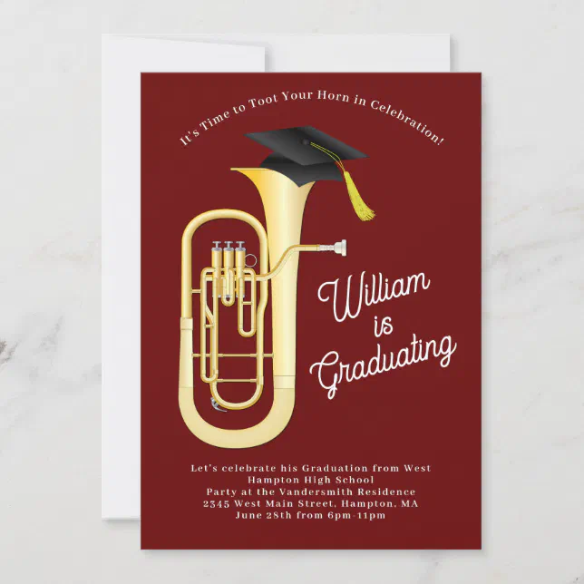 Baritone Musician Graduation Party Music Invitation | Zazzle
