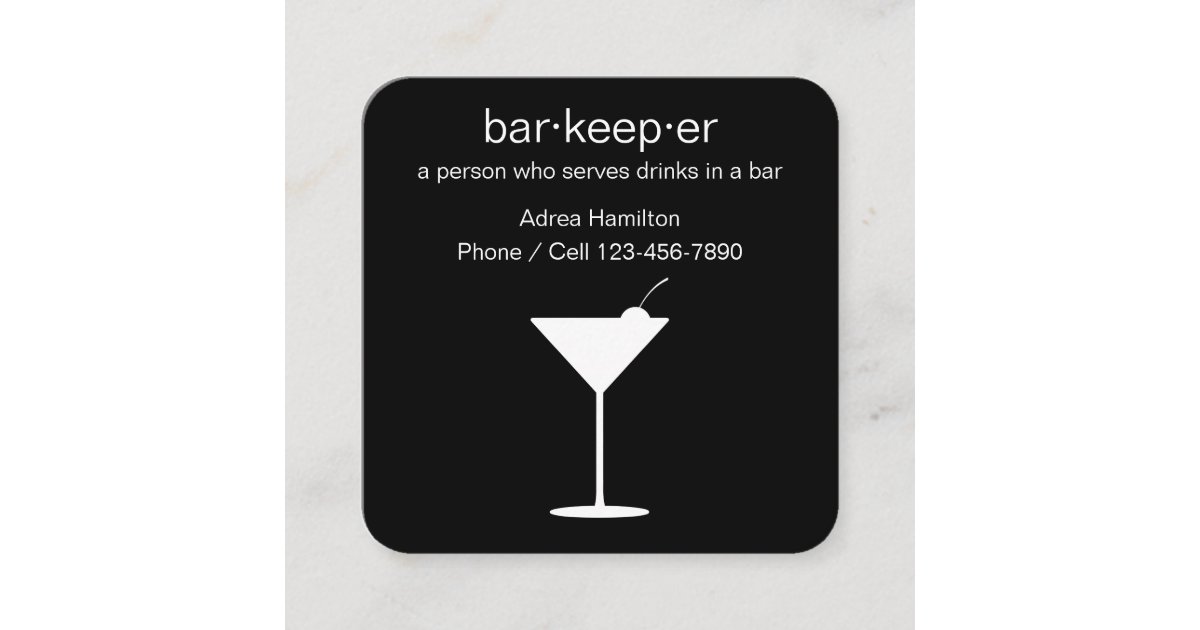 Barkeeper And Bartender Theme Square Business Card | Zazzle