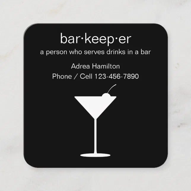 Barkeeper And Bartender Theme Square Business Card | Zazzle