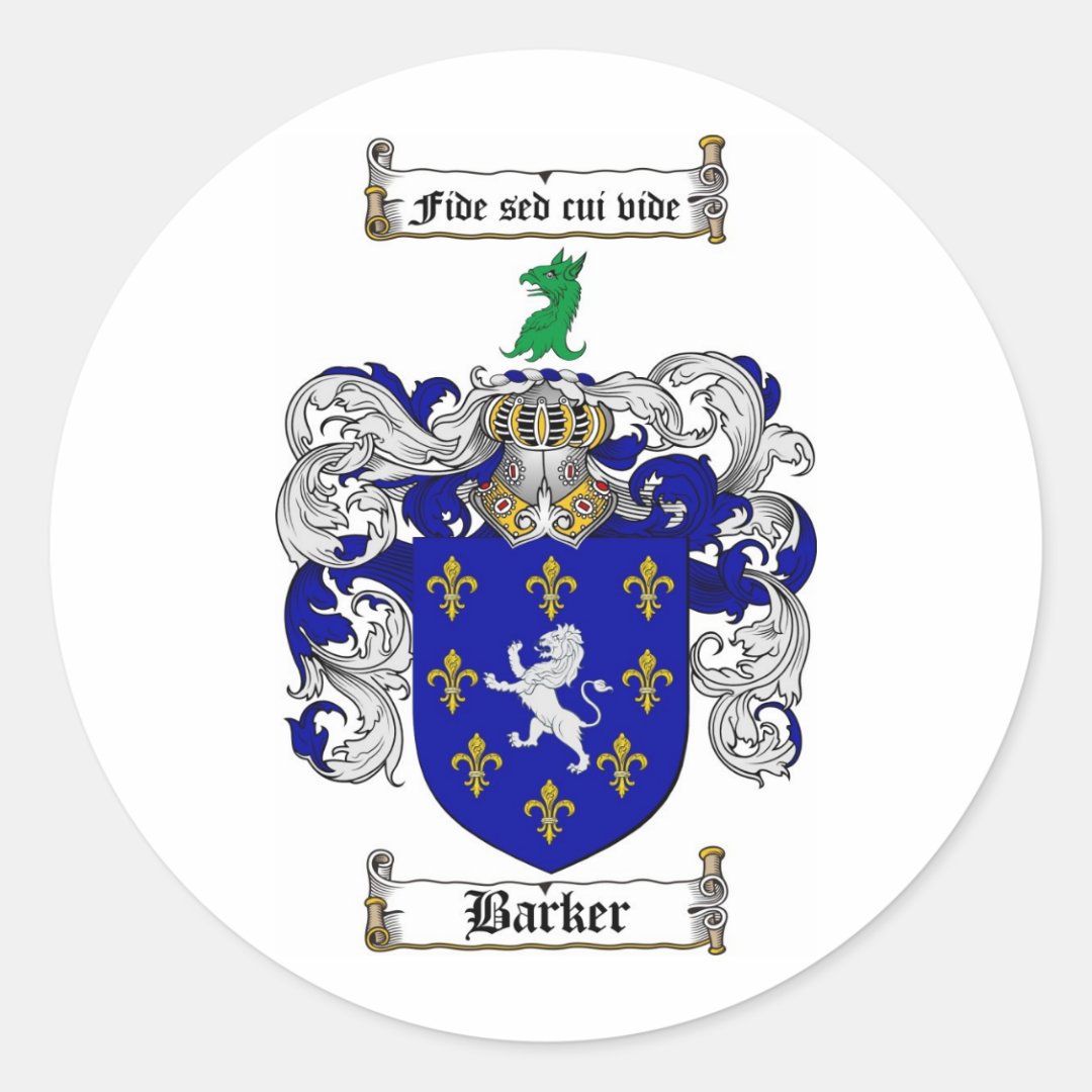BARKER FAMILY CREST - BARKER COAT OF ARMS CLASSIC ROUND STICKER | Zazzle
