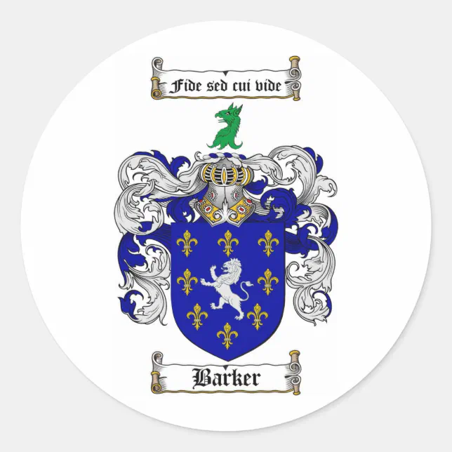 BARKER FAMILY CREST - BARKER COAT OF ARMS CLASSIC ROUND STICKER | Zazzle