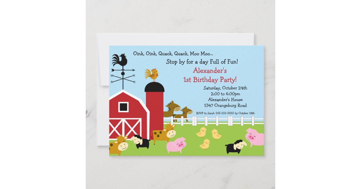 Barn Animal Fun Birthday Party Invitation | Zazzle