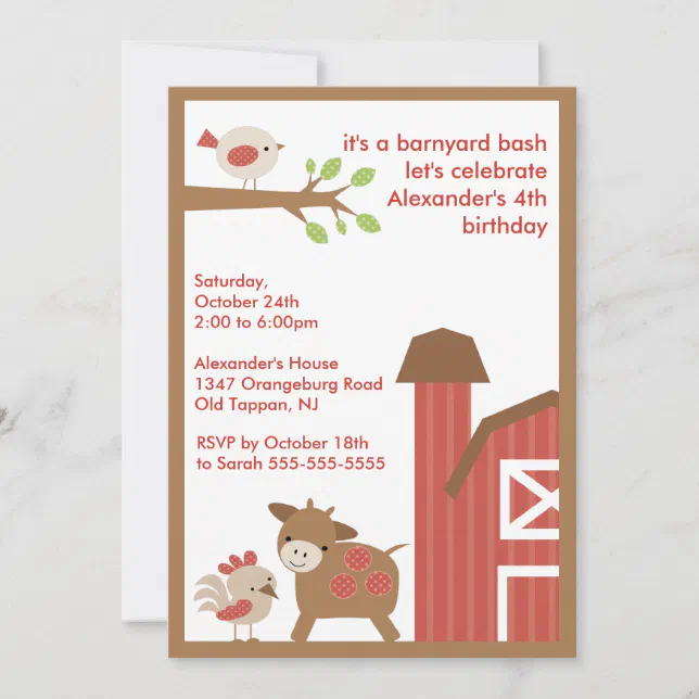 Barn Animal Fun Birthday Party Invitation | Zazzle