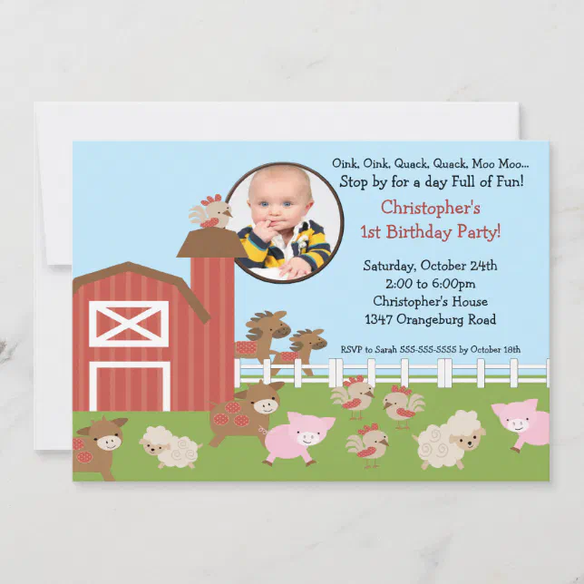 Barn Animal Fun Photo Birthday Invitation | Zazzle